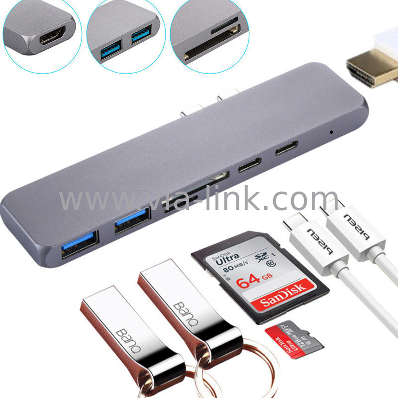 Aluminum USB Type-C Hub Adapter Dongle 50Gbs for 2016-2018 MacBook Pro 13"&15" 4K , Thunderbolt 3 5K@60Hz,USB-C Data
