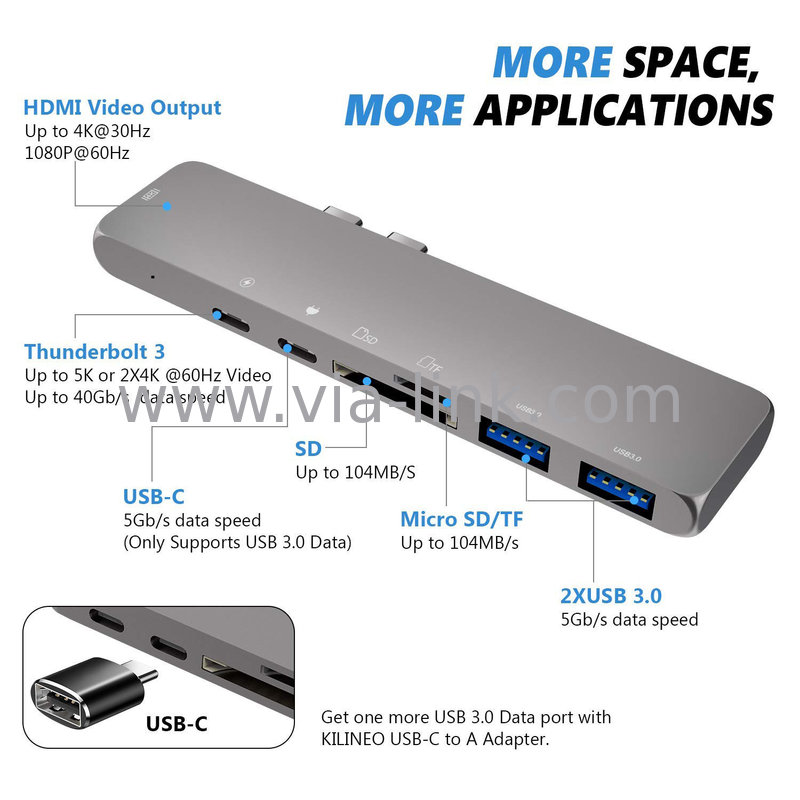 Multi Function 6 in 1 USB 3.0 Mini Adapter Hub Type-C USB3.0 USB-C Adapter Type C Hub