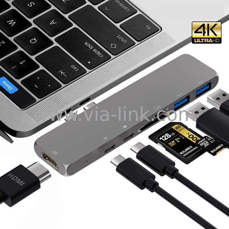 New product USB-C Hub 7 in 1 thunderbolt 3 usbc Docking station hub for 2016 2017 2018 macbook pro adapter HUB