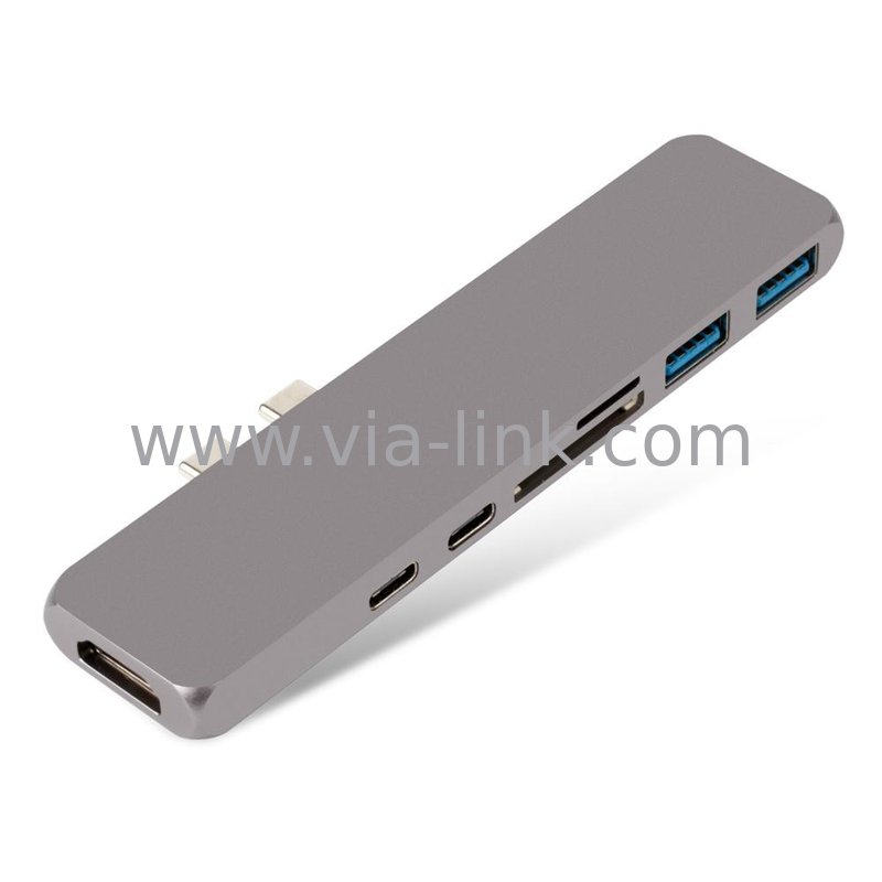 7 in 1 Thunderbolt 3 Type C USB C USB 3.1 Hub Docking to 4K +USB3.0*2+Type C*2+SD/Micro card reader adapter