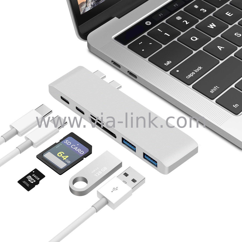 6 in 1 Type C Adapter with Thunderbolt 3 5K@60Hz,40Gbs Thunderbolt 3,PD Charging,SD/Micro Card Reader for Macbook Pro