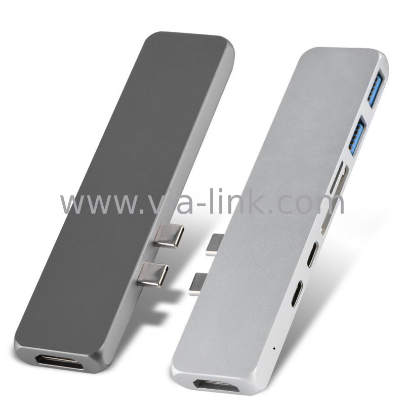 Dual Type-C Hub To 4K  SD/TF Card Adapter USB 3.0 Thunderbolt 3 USB-C HUB For Mac