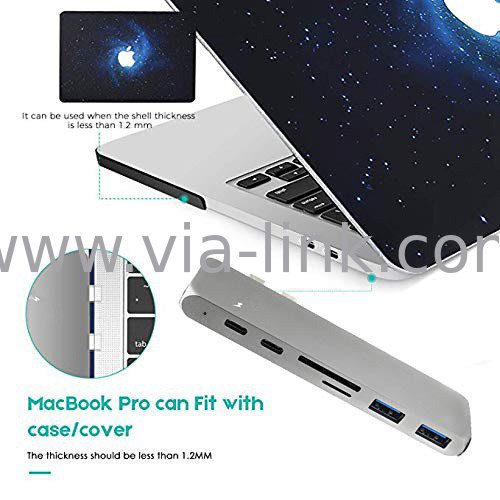 7 in 1 Aluminum Dual USB C Multi function hub, Double USB Type C Ports HUB For Macbook