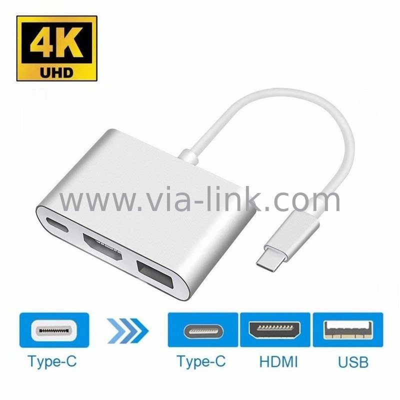 USB C to  Adapter, USB 3.1 Type C to  4K Adapter with USB 3.0 and Charging Port for MacBook Chromebook Pixel