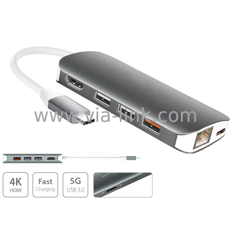 J5 Create USB Type-C Multi Adapter Type C Docking Station Hub with USB C Power Delivery,4K ,1000Mbps Ethernet LAN