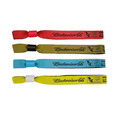 Custom woven wristband with reusable closure for events
