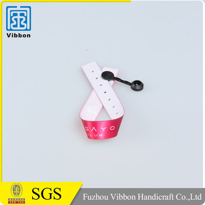 Custom one side printing logo fabric polyester satin bracelet with plastic closure