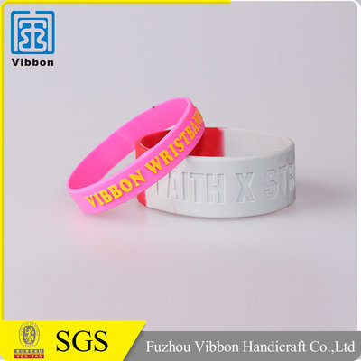 Eco Friendly Debossed Color Filled Silicon Wristbands / Embossed Printing Rubber Bracelets