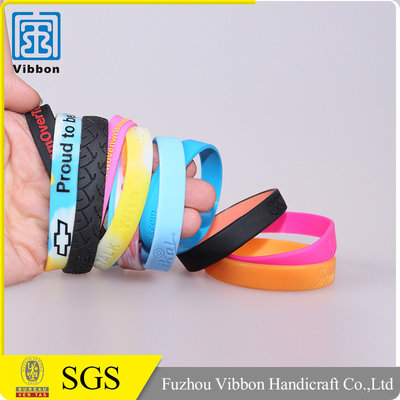 Eco Friendly Debossed Color Filled Silicon Wristbands / Embossed Printing Rubber Bracelets