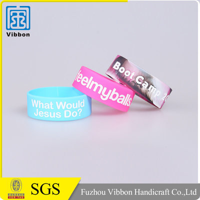 Eco Friendly Debossed Color Filled Silicon Wristbands / Embossed Printing Rubber Bracelets