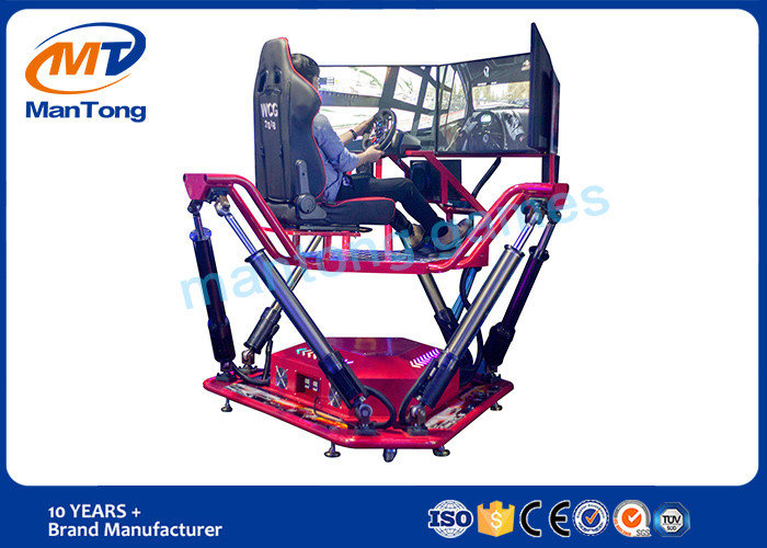 6 Dof Electric Cylinder Platform Red VR F1 Racing Car Simulator With 3 Screens