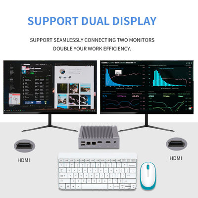 sharevdi fanless slim PC Small barebone linux micro pc J4125 mini nano firewall computer nuc with dual display