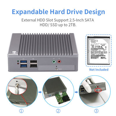 sharevdi fanless slim PC Small barebone linux micro pc J4125 mini nano firewall computer nuc with dual display