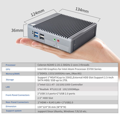 sharevdi fanless slim PC Small barebone linux micro pc J4125 mini nano firewall computer nuc with dual display