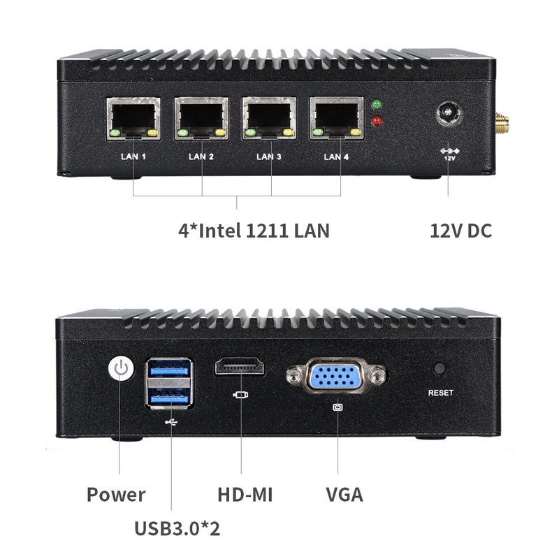 celeron n3700 quad core Nuc Fanless Mini PC with 4 1000M Lan for pfsense firewall or VPN
