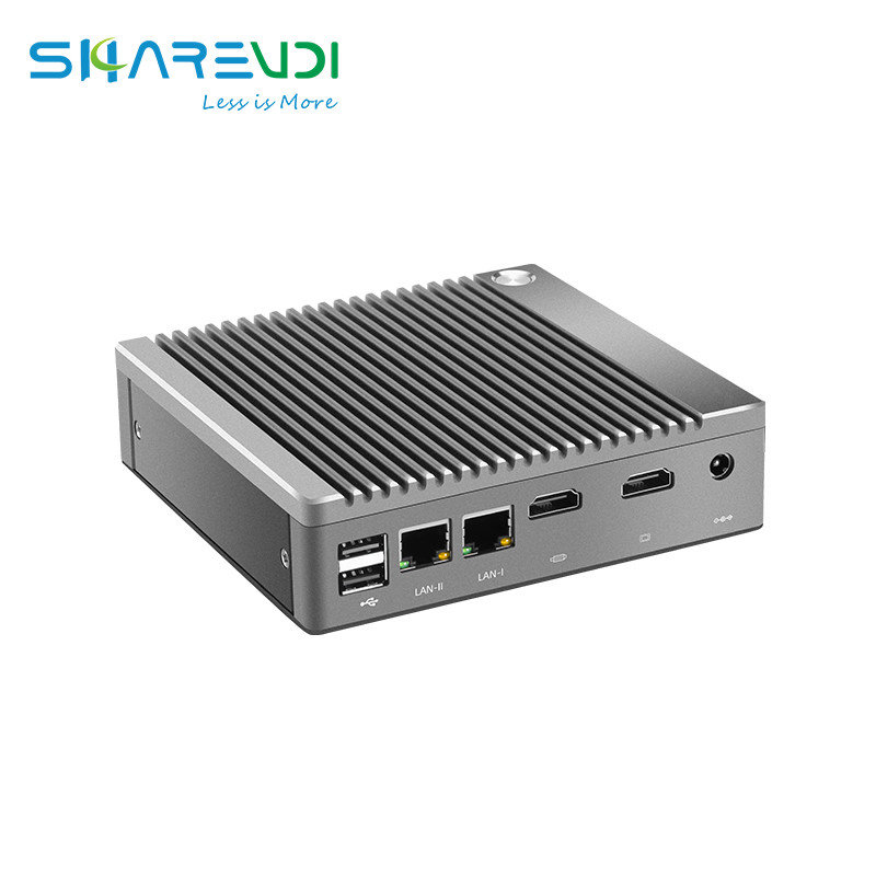 sharevdi fanless slim PC Small barebone linux micro pc J4125 mini nano firewall computer nuc with dual display