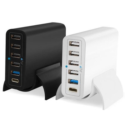 Desktop Quick Charge 3.0 Charger 6 Port Usb Charging Station , Type-C Charger