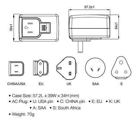 IEC60601 6W Medical Power Adaptor / 5V 9V 12V 18V USB Interchangeable Power Adapter