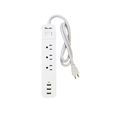 3 Outlet Power Bar / 3 USB Power Strip 3.1 Amp UL FCC ETL Approval