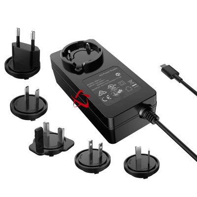 65W Interchangeable  Plug USB-C PD Power Adapter , SAA RCM PD Charger , Level VI