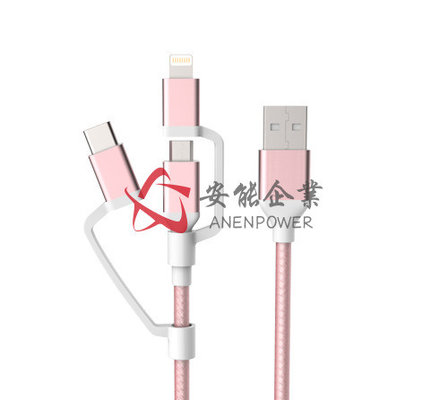 USB To Micro USB Type - C Lightning 3 In 1 Cable , Charging Data Sync Cable MFI Certified