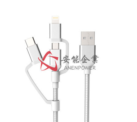 USB To Micro USB Type - C Lightning 3 In 1 Cable , Charging Data Sync Cable MFI Certified
