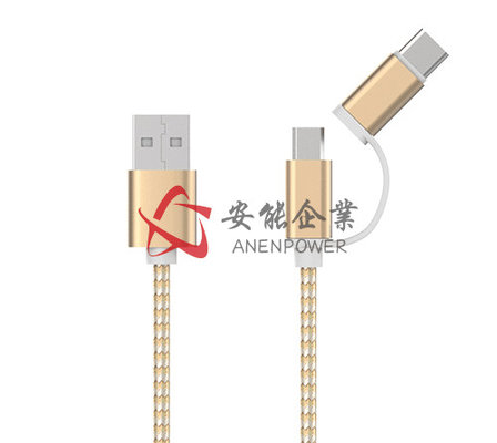 Universal Extension Fast Charging Cell Phone Data Cables 2 In 1 USB 3.1 Type C For Mobile Phone