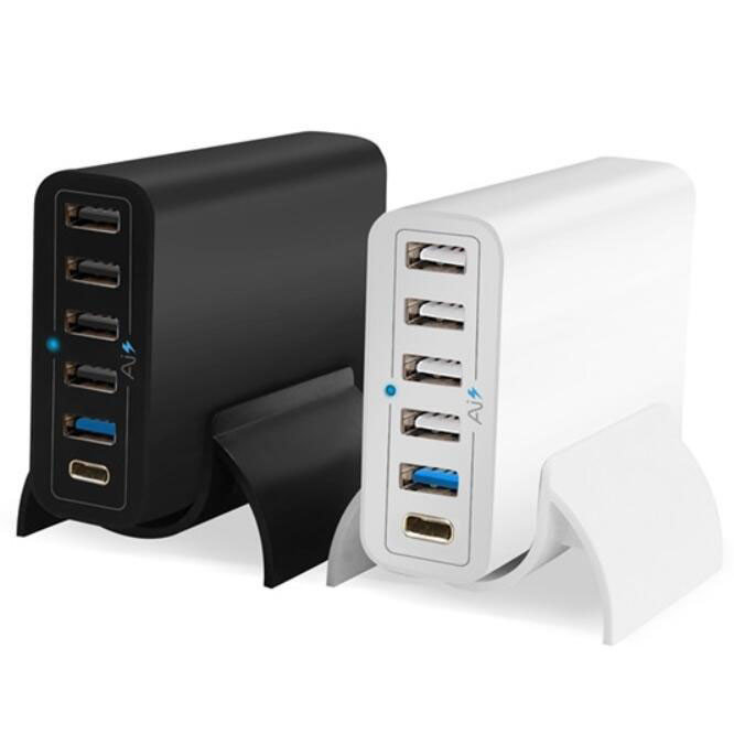 Desktop Quick Charge 3.0 Charger 6 Port Usb Charging Station , Type-C Charger
