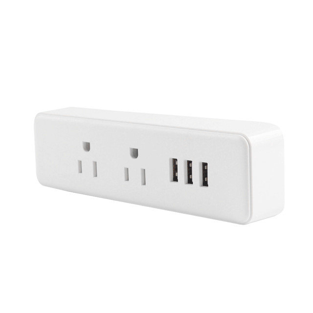 Energy Saving 2 Outlet 3 USB Power Strip With Long Cord 5 Feet For Camera