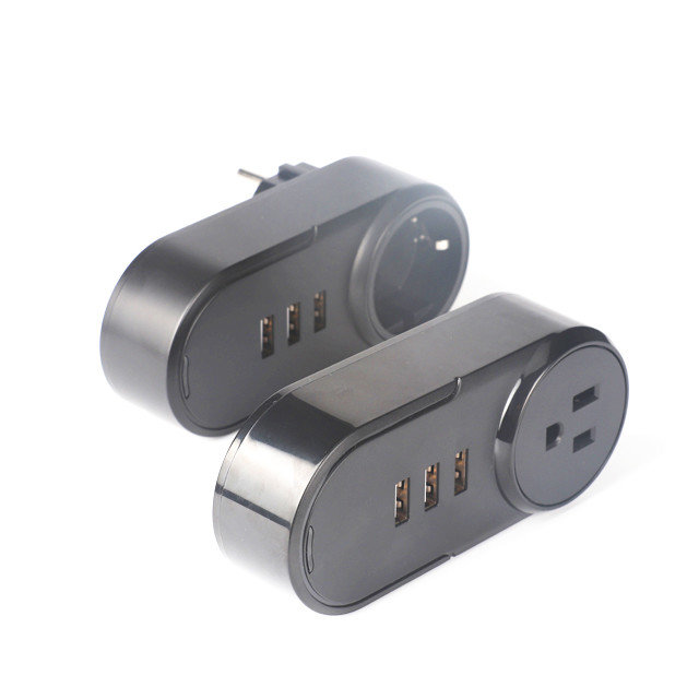 Black USB Power Strip Surge Protector With 1 AC Outlets And 1.5m Power Cord