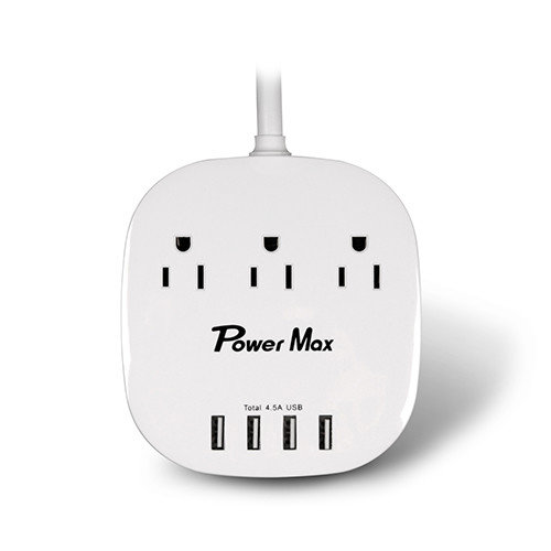 3 Outlet Power Strip With 4-USB Fast Charging Ports for Home / Office