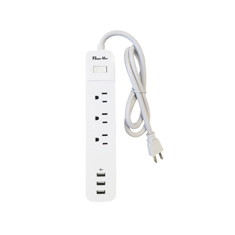 3 Outlet Power Bar / 3 USB Power Strip 3.1 Amp UL FCC ETL Approval