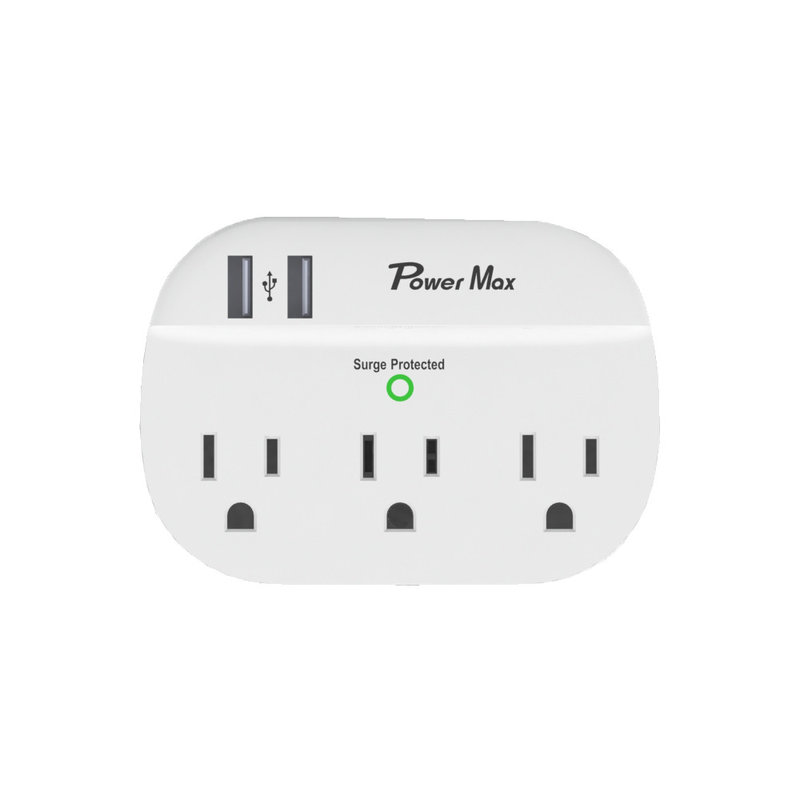 3-Outlet Wall Mount Surge Protector Power Strip with 2.4A Dual USB Charging
