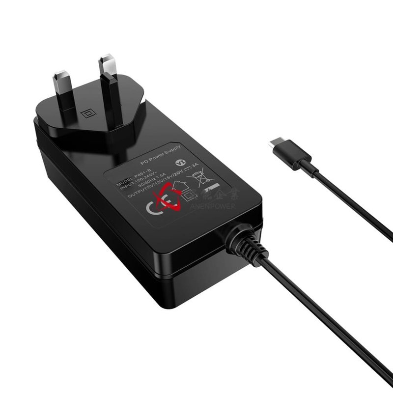 65W UK Plug Type C Power Delivery USB C PD Charger with PC Fireproof Material + ABS
