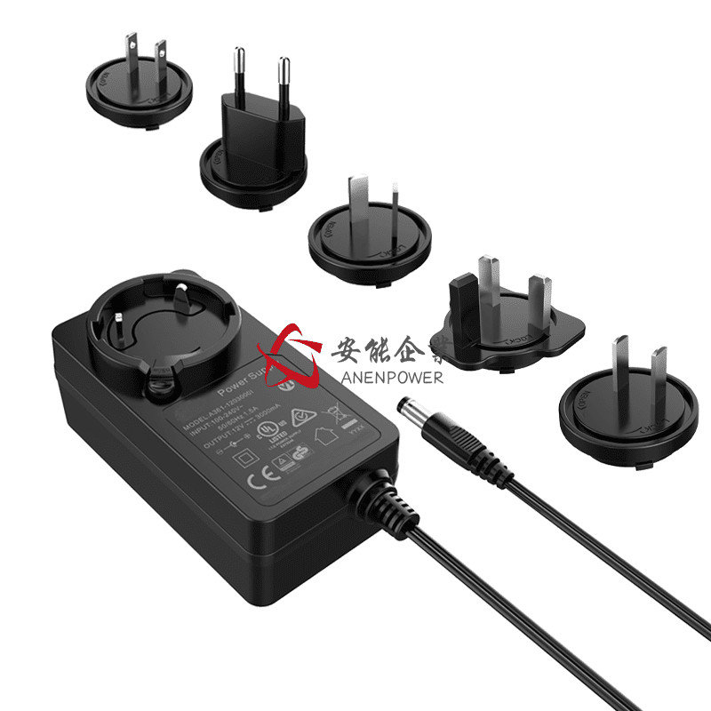 Switching Interchangeable Power Adapter 24V 1.5A Multi Replacement Plugs Level VI