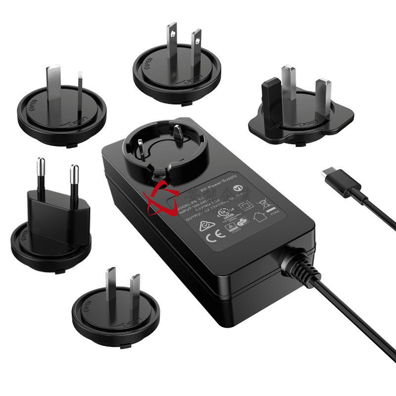 65W Interchangeable  Plug USB-C PD Power Adapter , SAA RCM PD Charger , Level VI