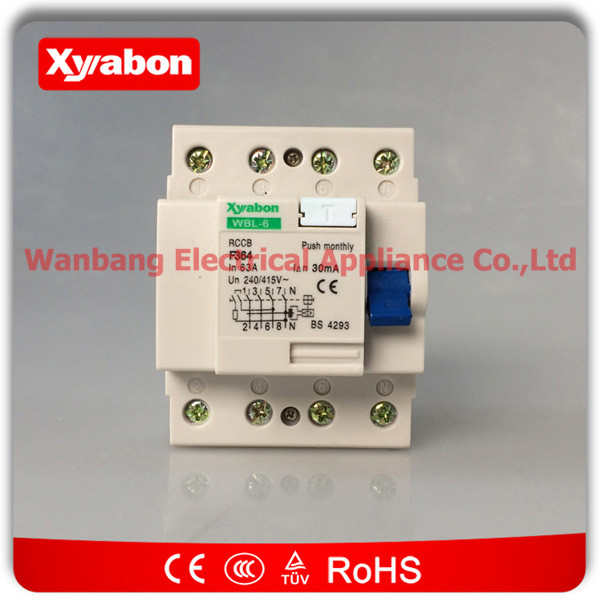 abb residual current circuit breaker (rccb) 4 POLE 63A/30mA F364-63/0.03