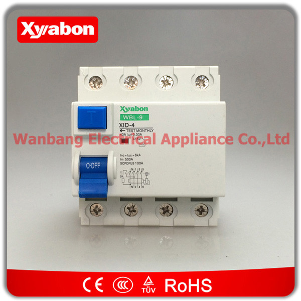 ID model 63 amp 30ma 100mA 300ma RCD ELCB RCCB trip circuit breaker 4 pole 63A FP 240V