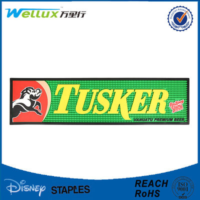 China Custom Pattern Rubber Bar Mats Colorful Rectangular Beer Coasters With Soft PVC supplier