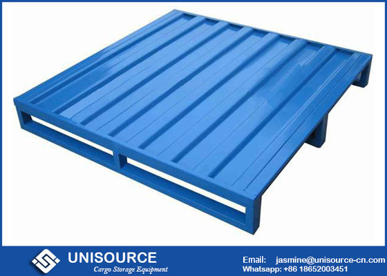 Blue Powder Coating Iron Warehouse Steel Pallet With 4 Side Forklift Entrance