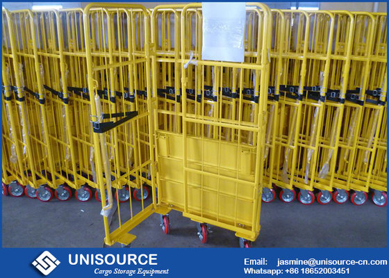 Supermarkets Collapsible Steel Containers , 500Kg Load Warehouse Cage Trolley