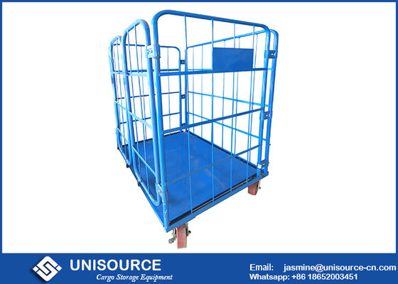 Blue Steel Roll Container Medium Duty 4 Sided Roll Cages With PP / PU Wheels