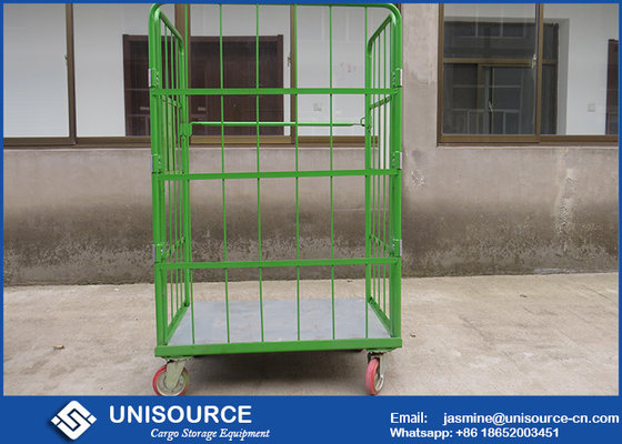 Roll Cage Container With Foldable Steel Basket , Medium Duty Wire Mesh Container