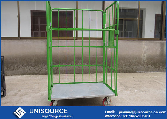 Roll Cage Container With Foldable Steel Basket , Medium Duty Wire Mesh Container