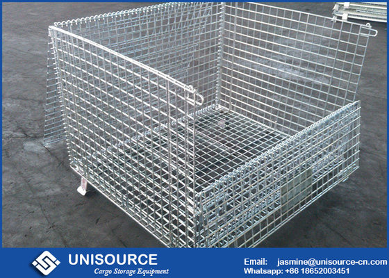Stacking Metal Steel Wire Cage 800 ~ 2000kg Load Foldable With Wooden Pallet