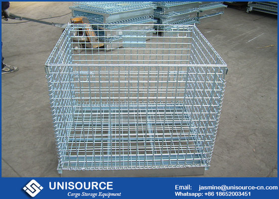 Stacking Metal Steel Wire Cage 800 ~ 2000kg Load Foldable With Wooden Pallet