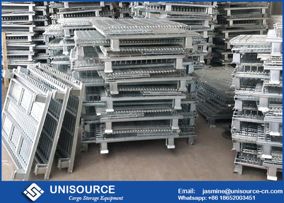 Stacking Collapsible Wire Container Storage Cages Zinc Coated With Wooden Pallet