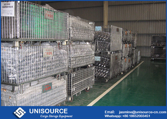 Stackable Steel Galvanized Metal Wire Mesh , Steel Pallet Cages For Warehouse Storage