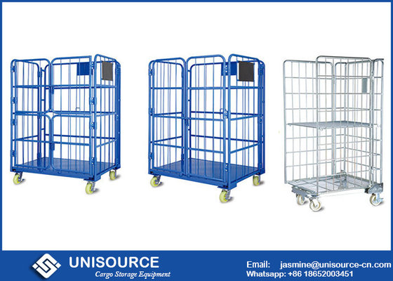 Blue Steel Roll Container Medium Duty 4 Sided Roll Cages With PP / PU Wheels
