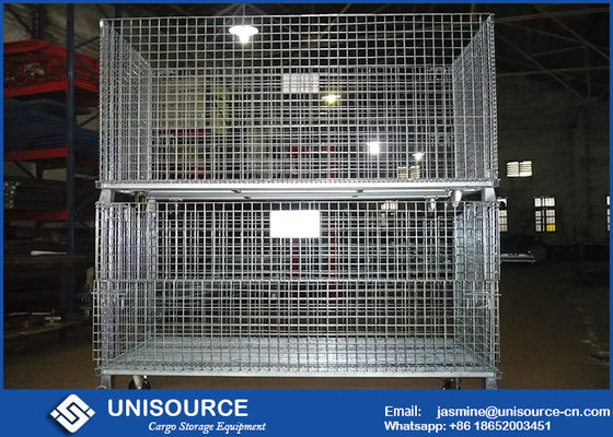 Durable Welded Steel Wire Storage Cages , Industrial Stackable Pallet Cages